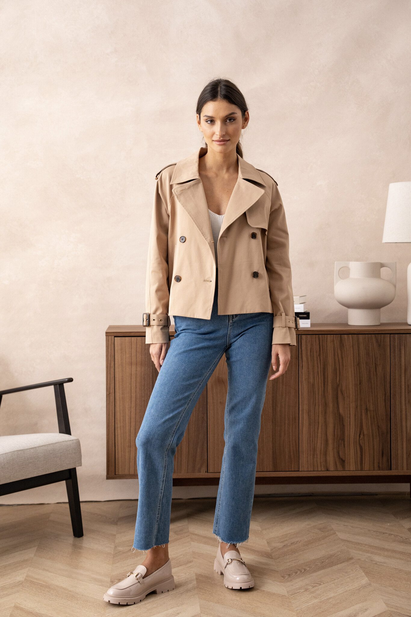 Trenchcoat dames kort beige - Leather City