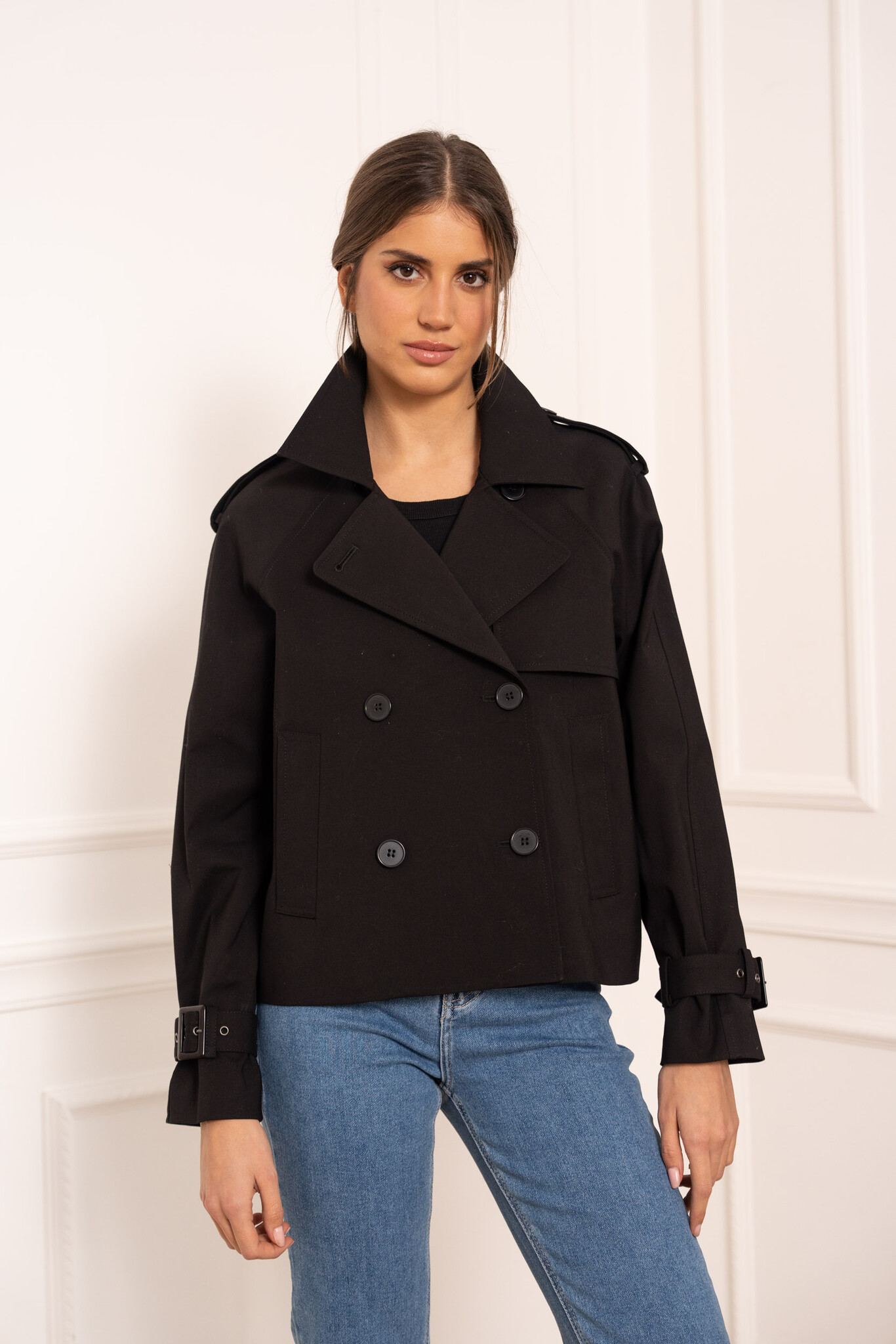 Trenchcoat dames kort zwart - Leather City