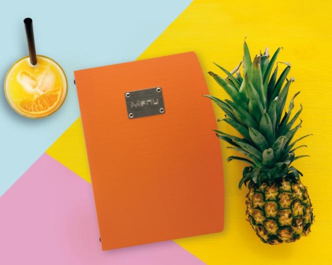 Menukaart houder Rio | A4 | Oranje | Menu | Kopen? - HorecaRama