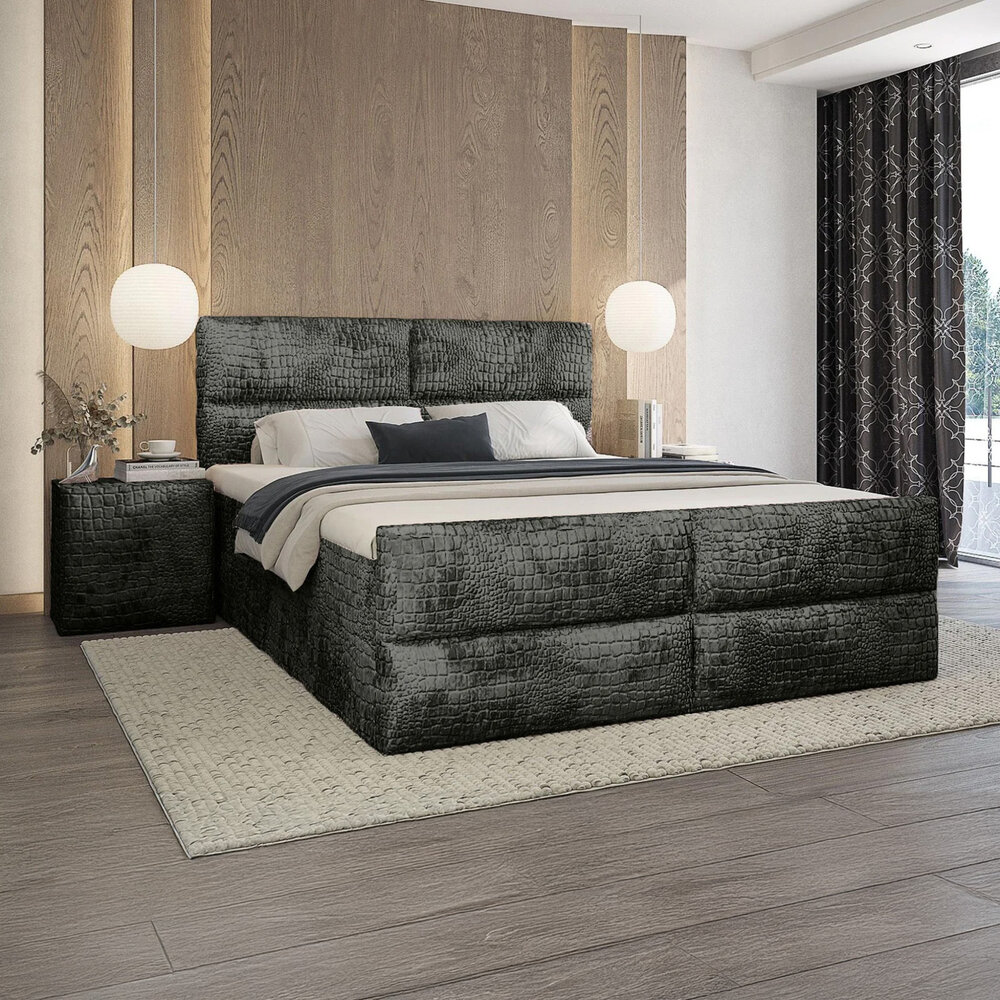 OP=OP Opberg Boxspring Croco 200 x 200 Velvet Antraciet | Incl. Voetbo ...