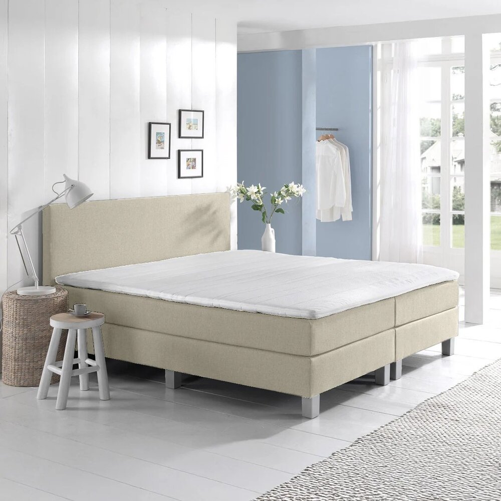 OP=OP Vaste boxspring Basic - 200 x 200 Naturel Beige - Beddenbriljant
