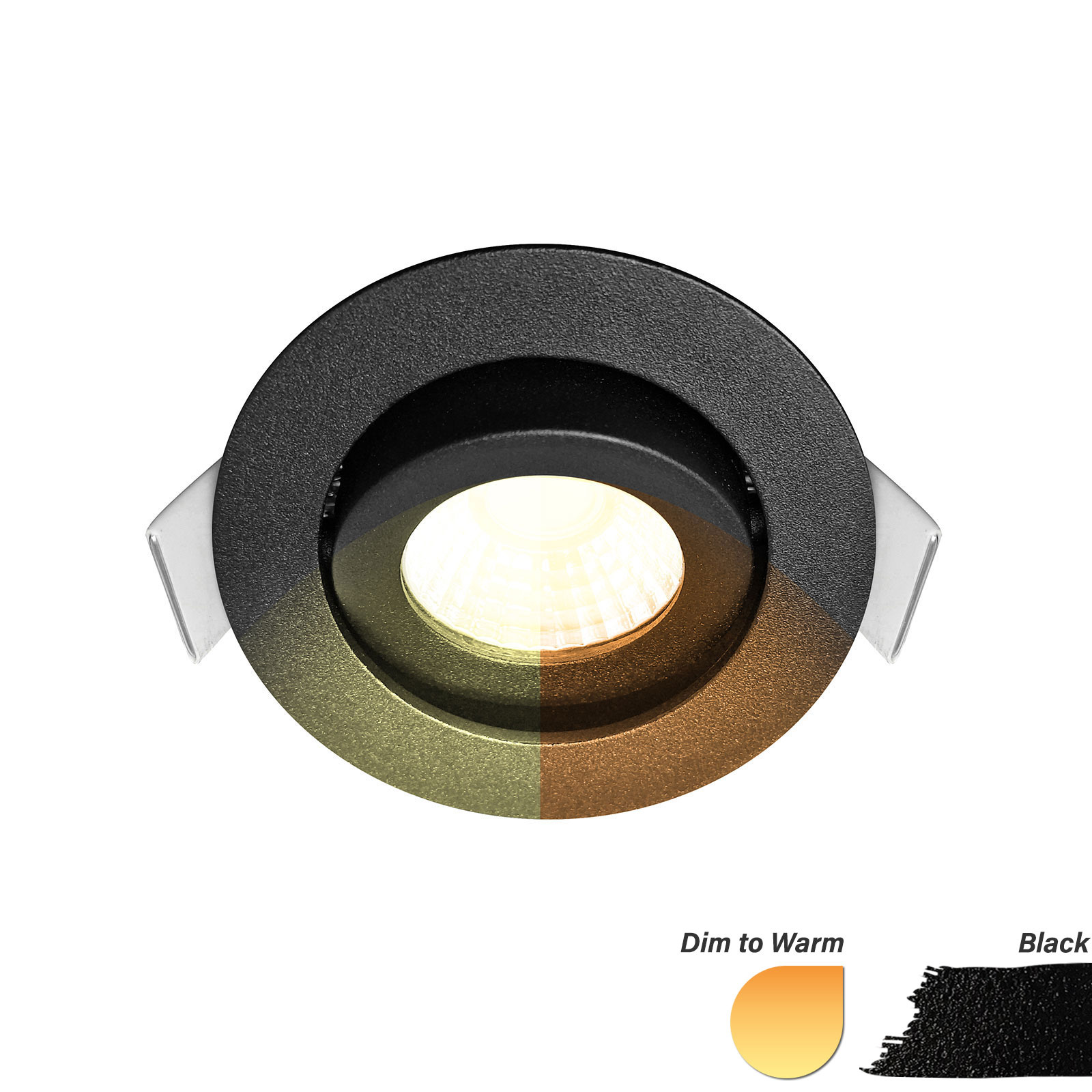 Led recessed spotlight small depth IP54 dim to warm, round, black ø55mm ...