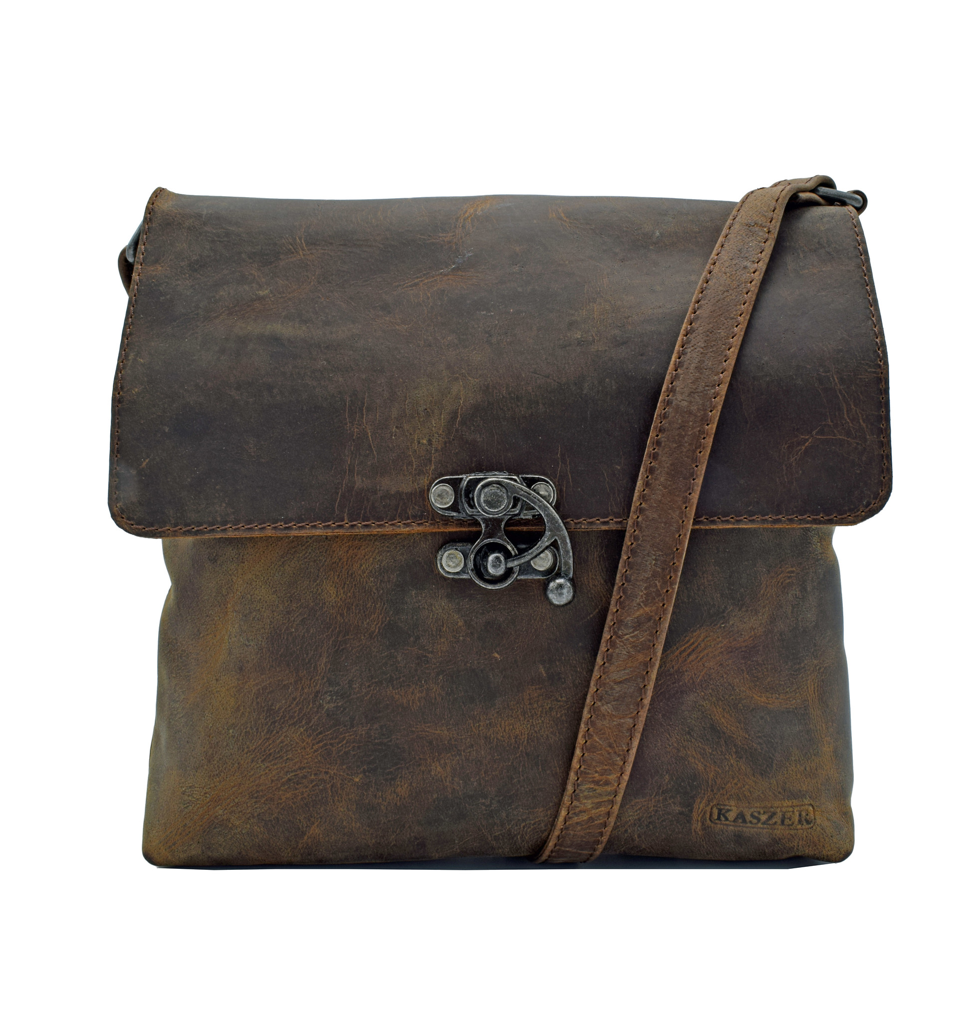 Leren Schoudertasje met Swing Clasp Sluiting Medium - Barneys Leather