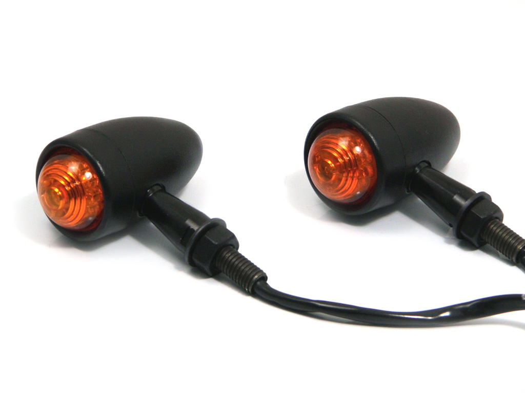 Led Turnsignals "Torpedo" Aluminium Black & Orange - ChopperShop.com