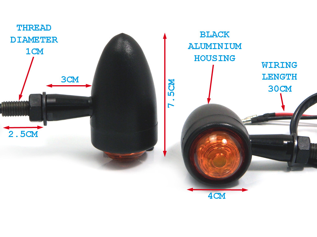 Led Turnsignals "Torpedo" Aluminium Black & Orange - ChopperShop.com