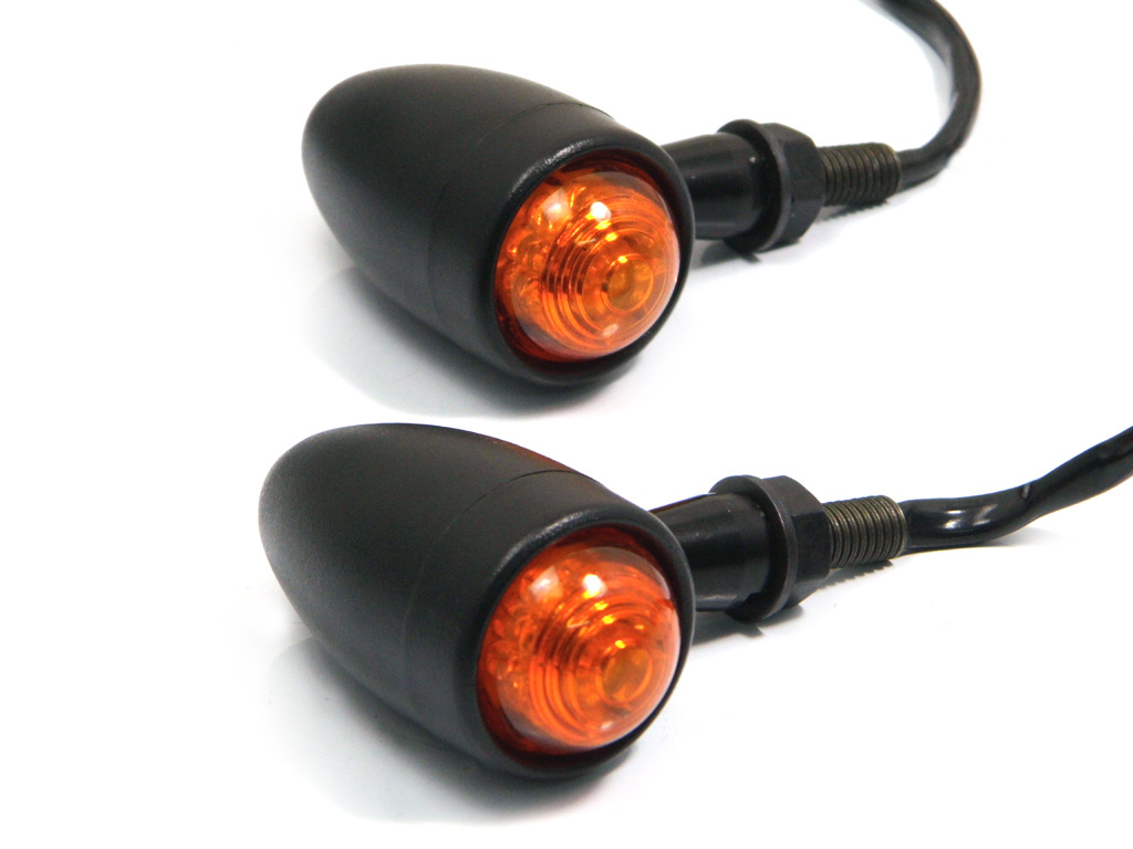 Led Turnsignals "Torpedo" Aluminium Black & Orange - ChopperShop.com