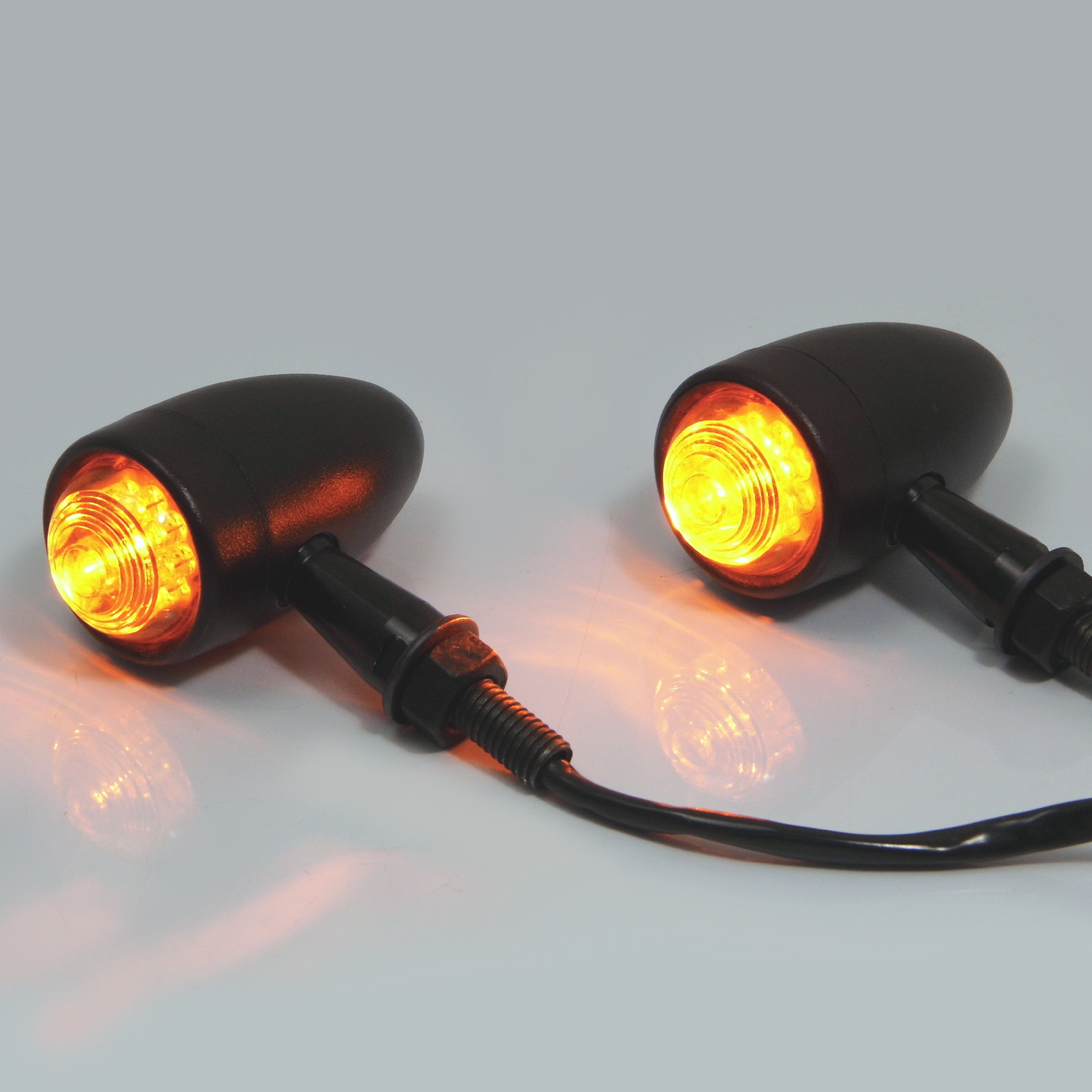 Led Turnsignals "Torpedo" Aluminium Black & Orange - ChopperShop.com