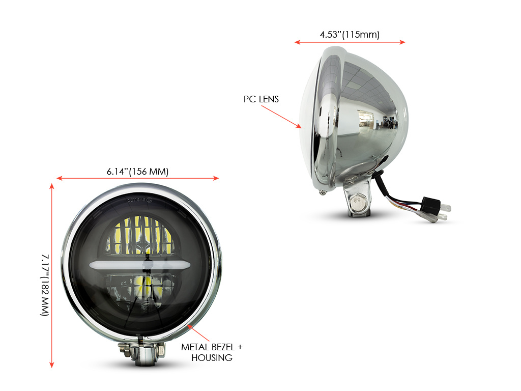 LED Chrome Bates Style Classic / Modern Headlight - ChopperShop.com