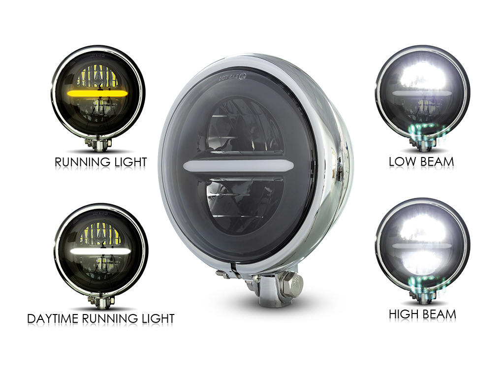 LED Chrome Bates Style Classic / Modern Headlight - ChopperShop.com
