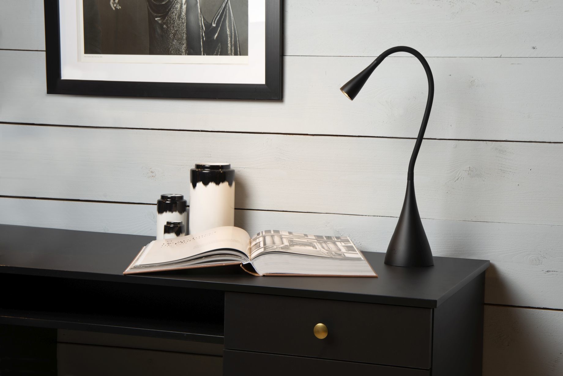 Flexible matt black desk lamp LED dimmable 4W 3000K 3 positions ...