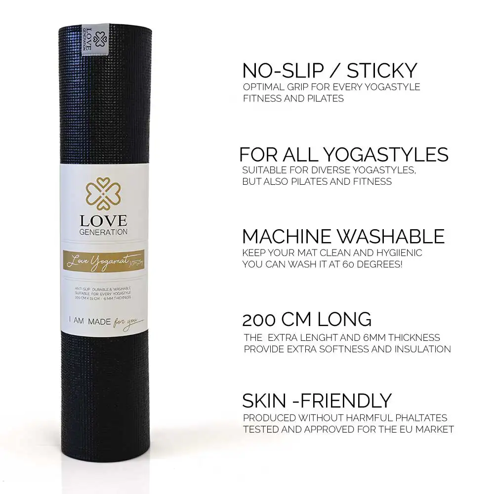 Yoga Mat Extra Long │ Love Generation │ Black - Yogashop