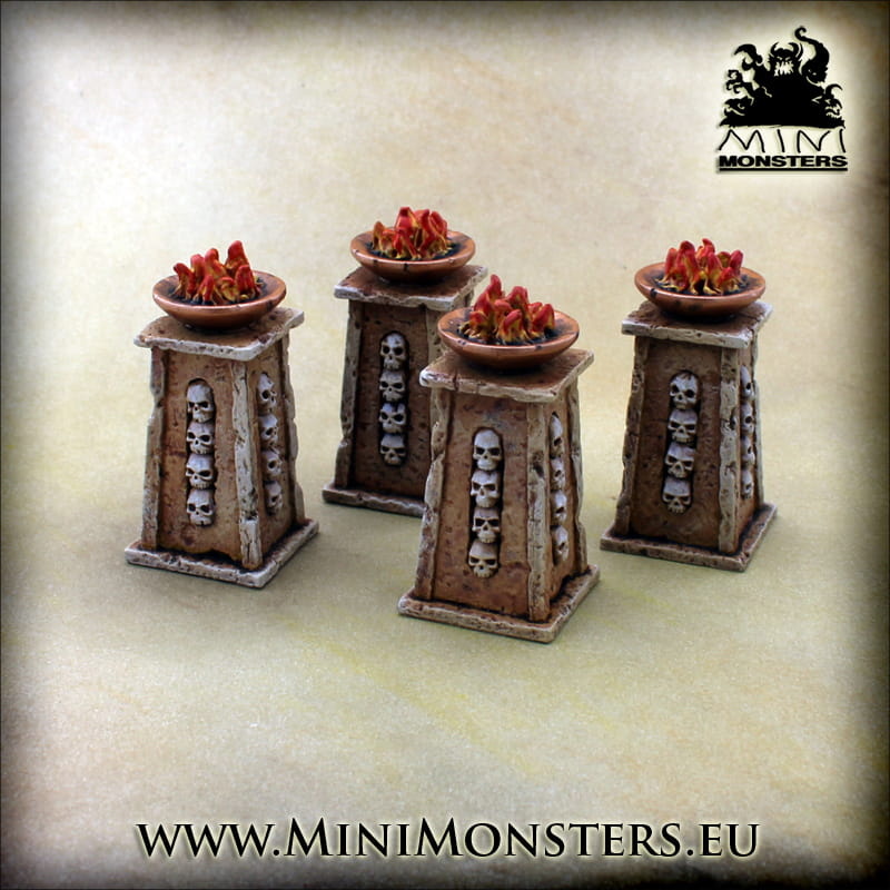 Cursed Tomb Flame Plinths - 4x - MM-0152 - Scenery Workshop BV