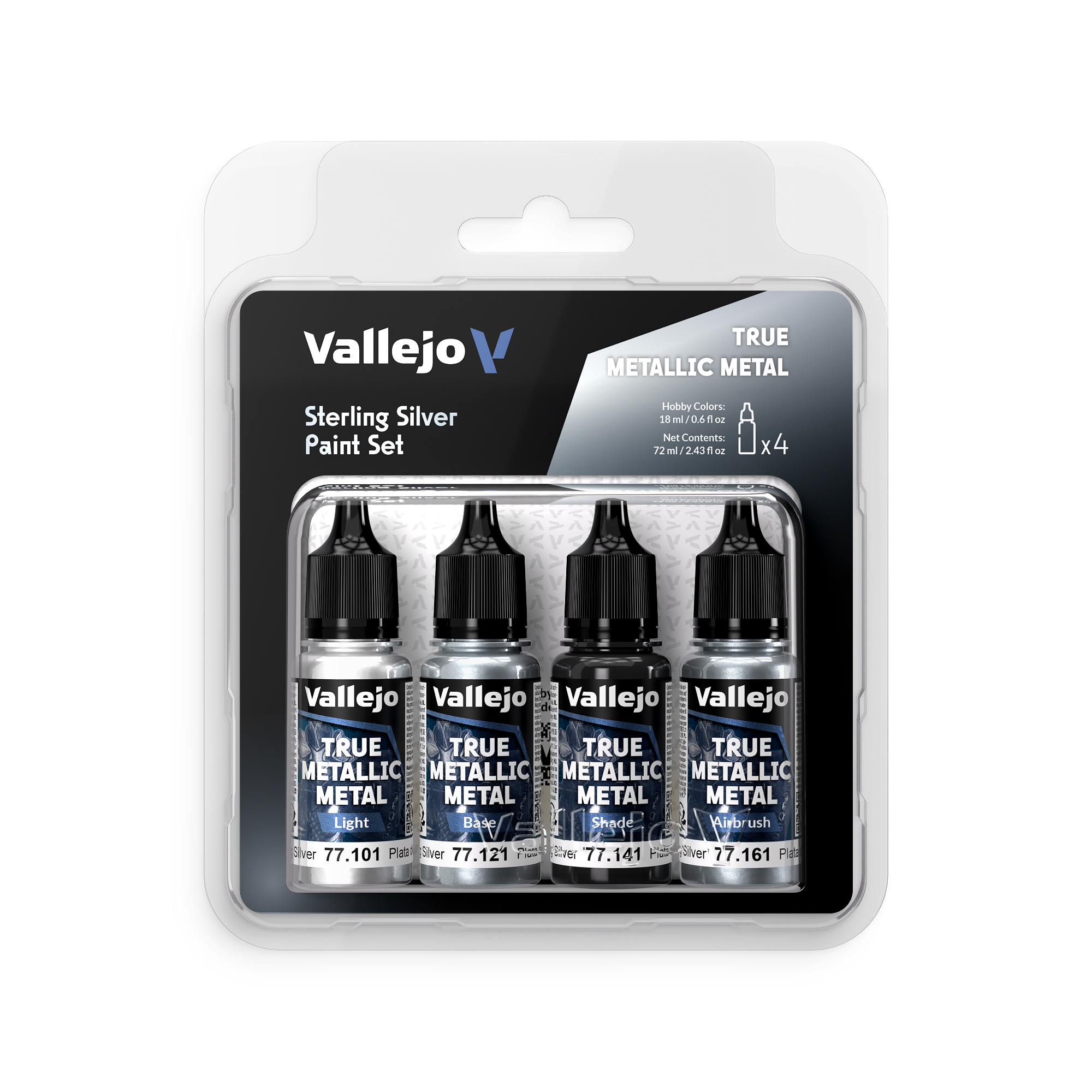 Vallejo Sterling Silver True Metallic Metal Paint Set - 4 colors - 18ml ...