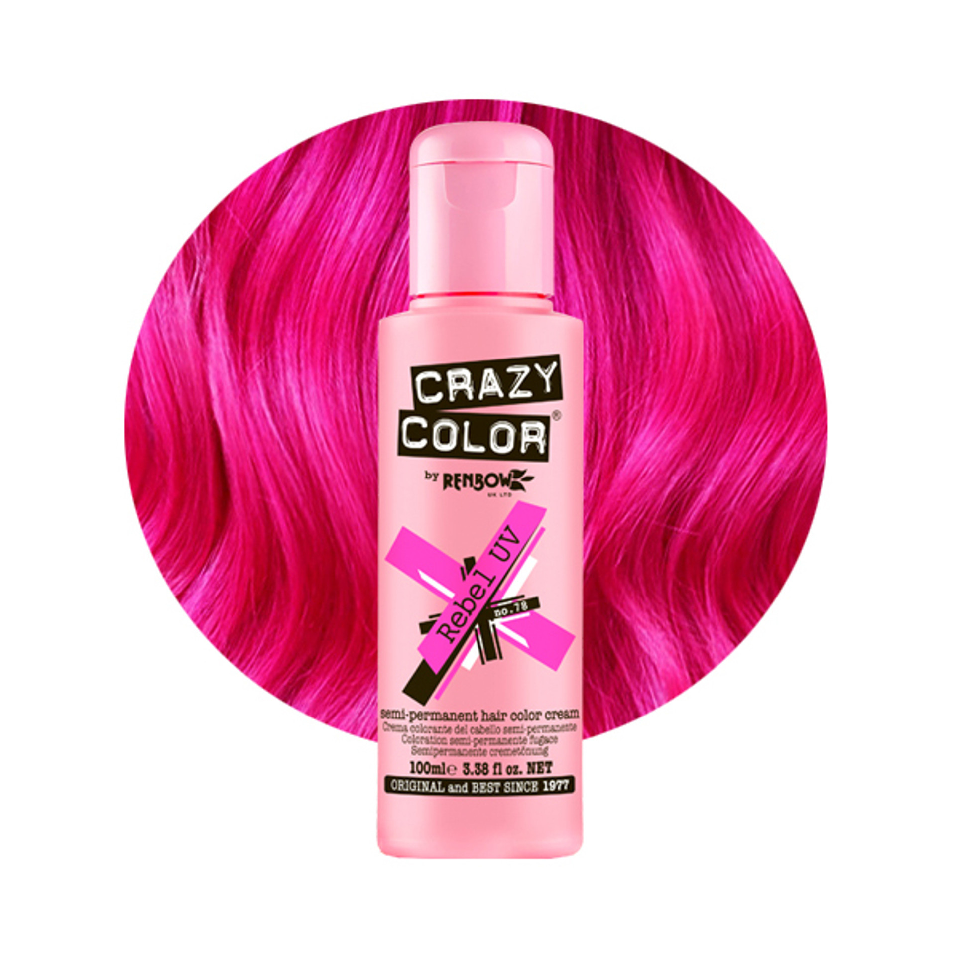 Crazy Color REBEL UV Semi-Permanent Neon Pink Hair Dye 100ml - A&F ...