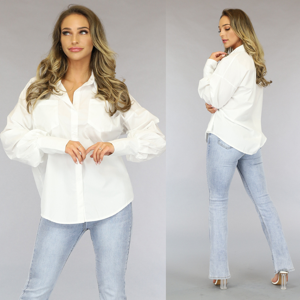 Basic Witte Blouse met Pofmouwen - Uwantisell.nl