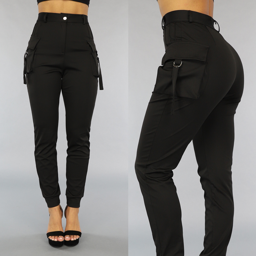 Lange Zwarte Aansluitende Cargo Broek - Uwantisell.nl