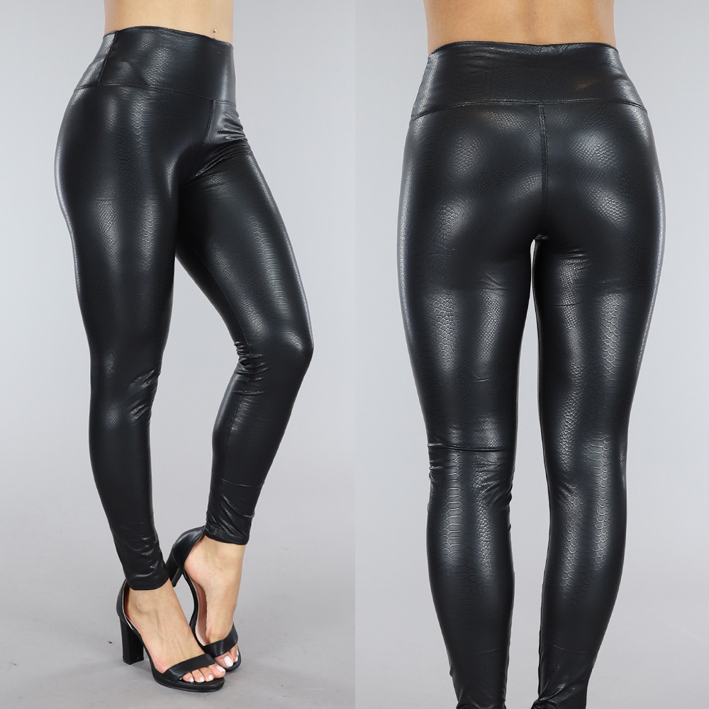 Zwarte Lederlook Legging Met Crocoprint Uwantisellnl 0806