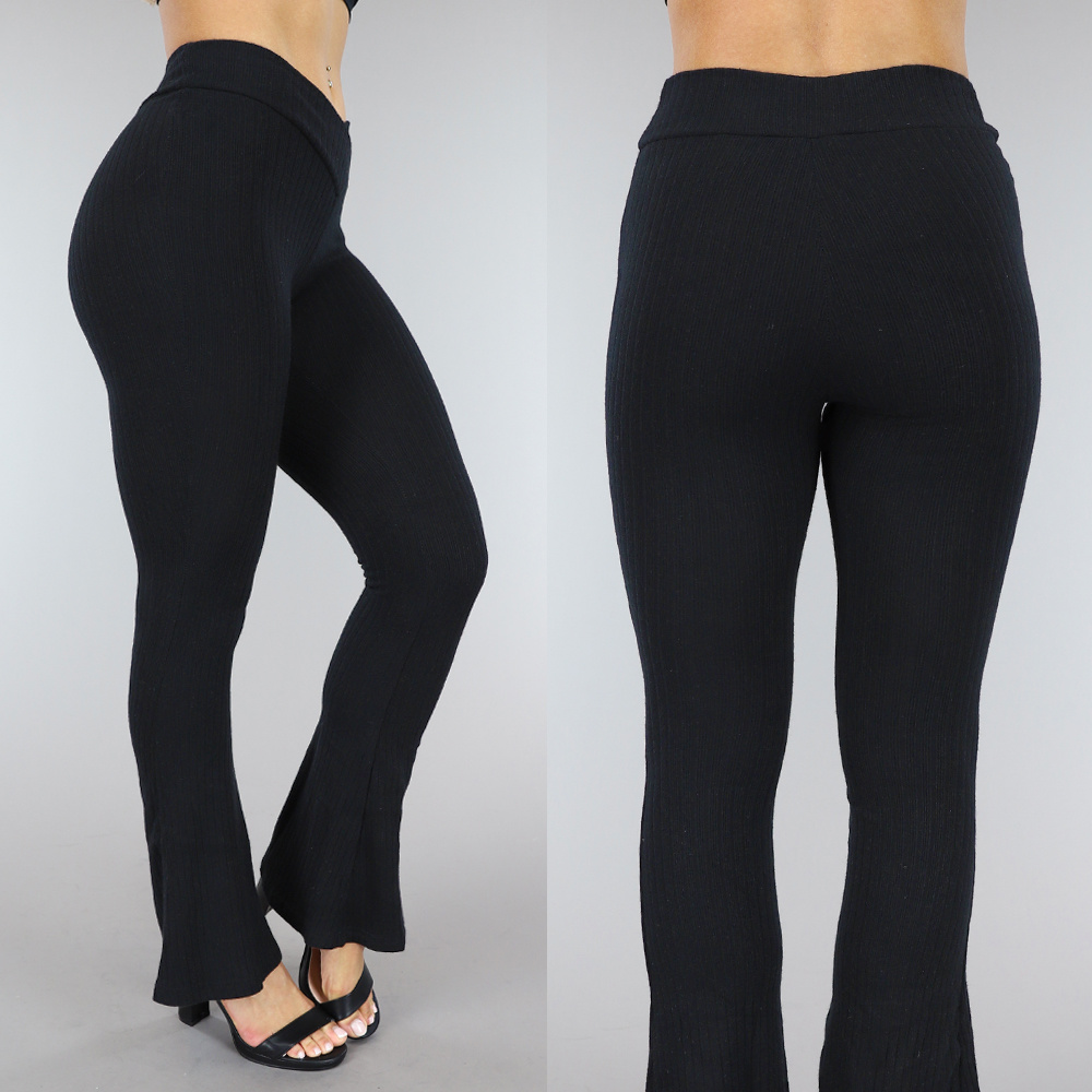 Zwarte Ribstof Flair Broek met Overslag Taille - Uwantisell.nl