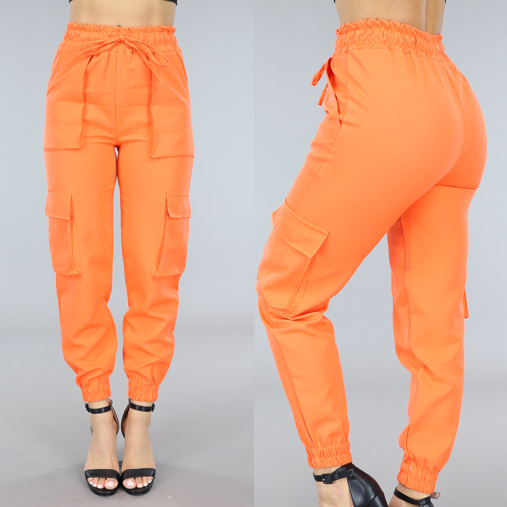 Oranje Elastische Broek met Cargo Zakken - Uwantisell.nl