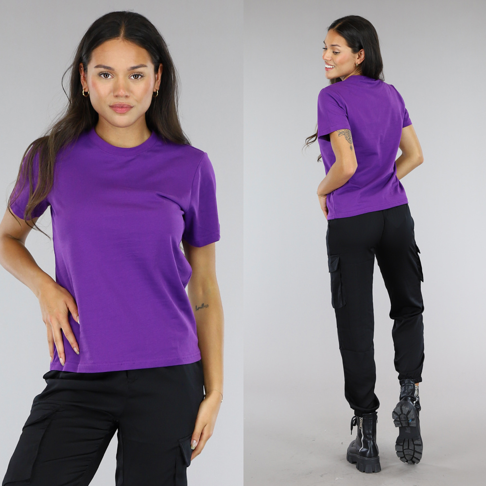 Donker Paars Basic T-Shirt met Lichte Stretch - Uwantisell.nl