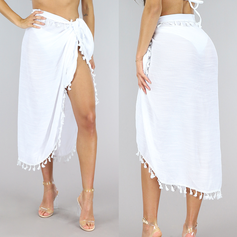 Witte Lange Strand Rok met Franjes - Uwantisell.nl