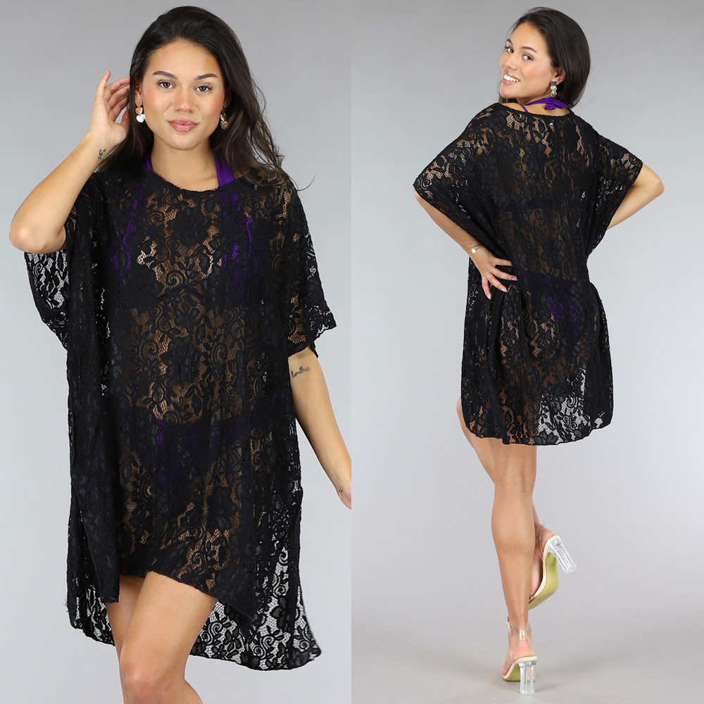 Zwart Kanten Loose-Fit Strandtuniek - Uwantisell.nl