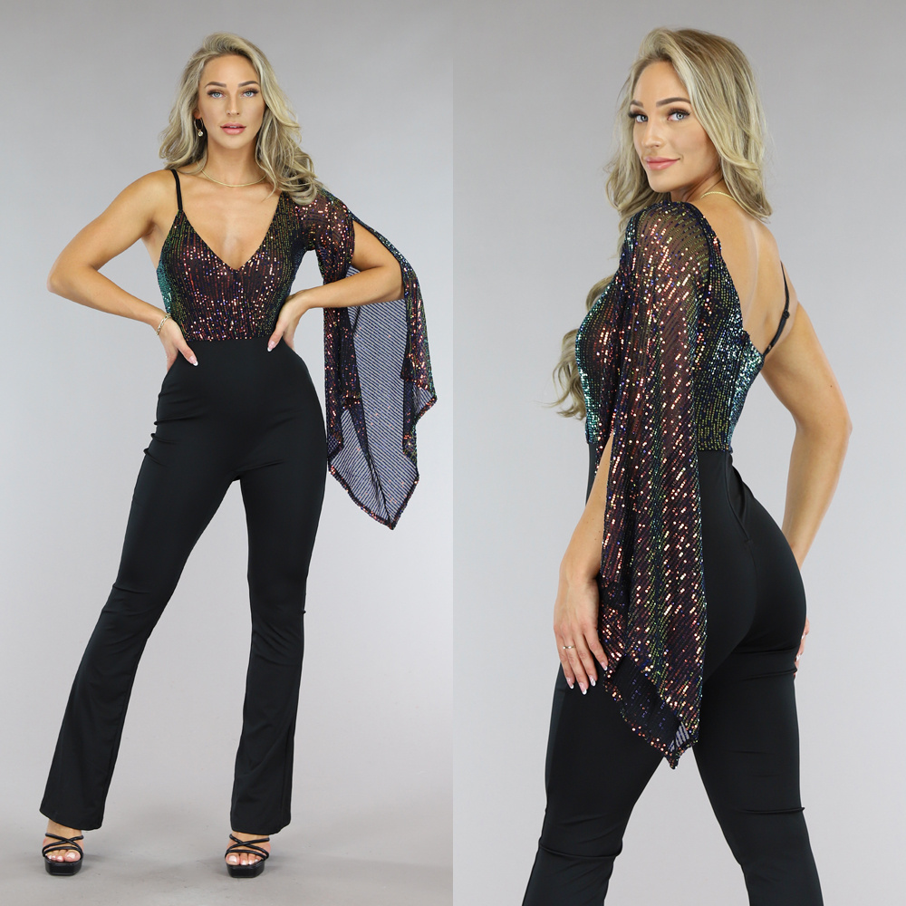 Asymmetrische One Sleeve Pailletten Jumpsuit Uwantisell Nl