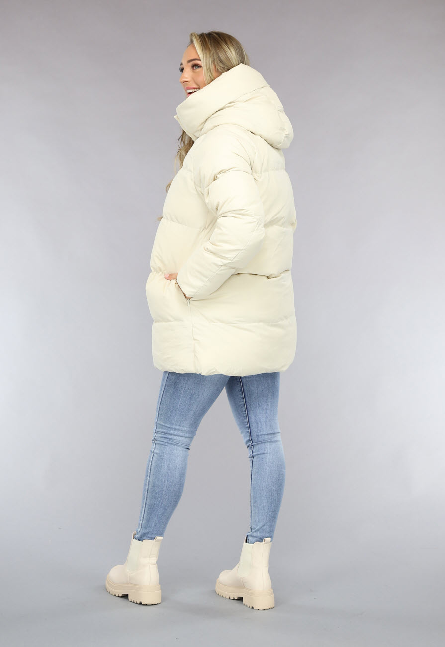Beige Puffer Jas met Afritsbare Capuchon - Uwantisell.nl