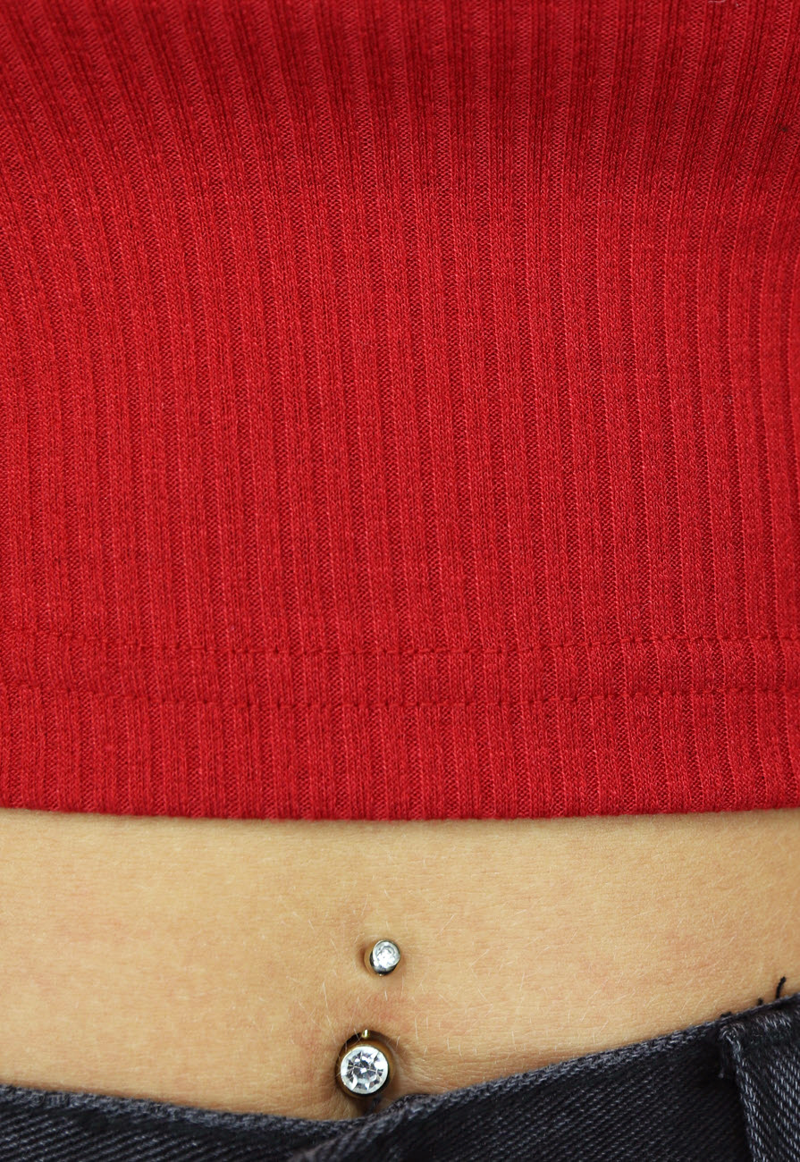 Rode Ribstof Top met Off Shoulder Detail - Uwantisell.nl