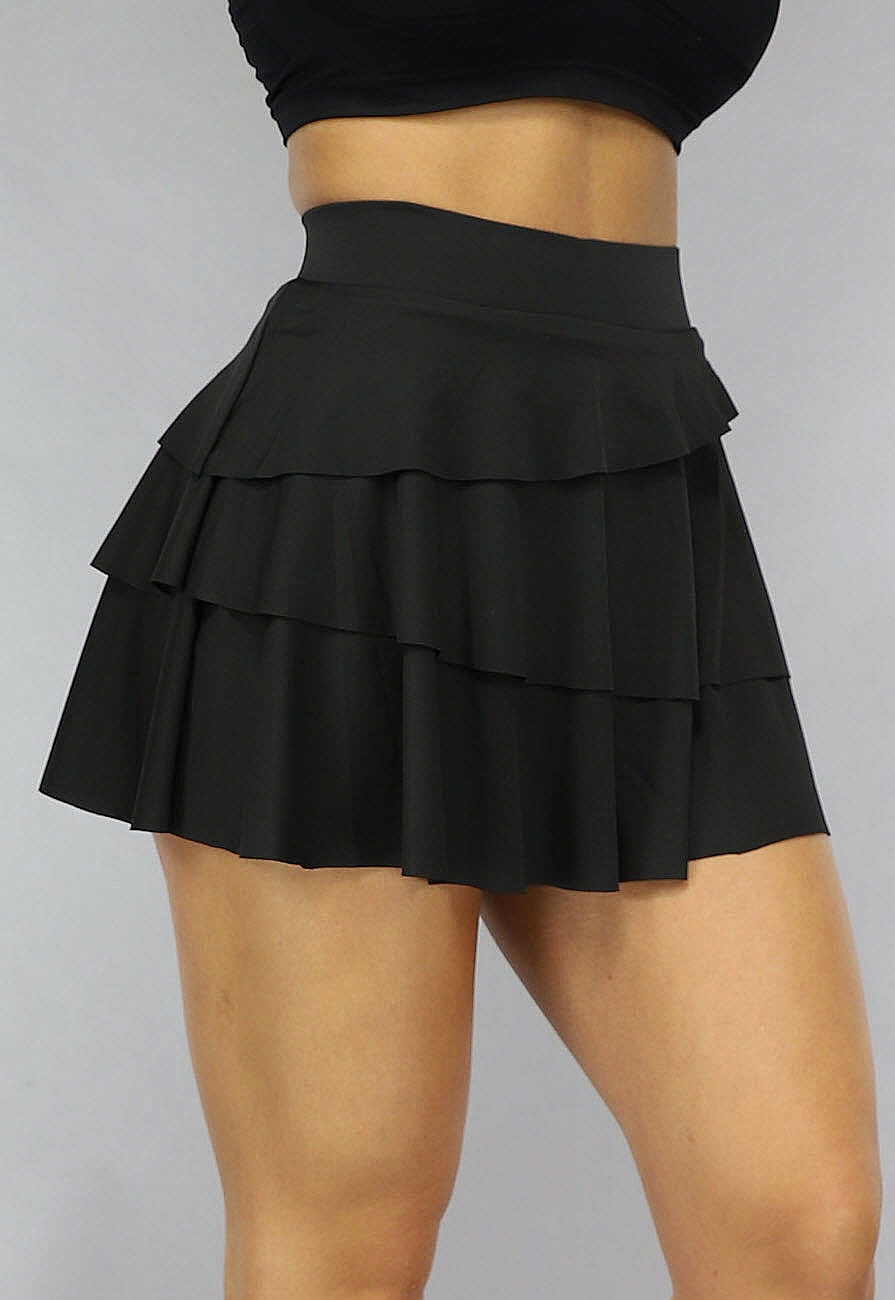 Zwart Gelaagd Sport Rokje met Ingewerkt Broekje - Uwantisell.nl