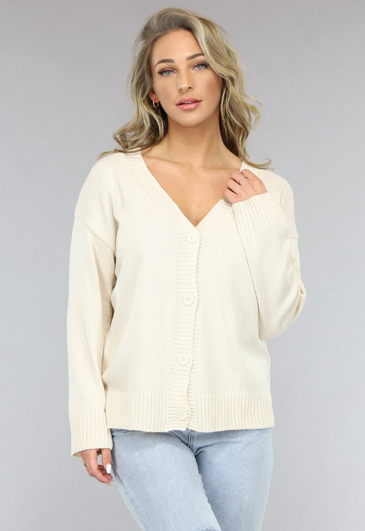 Korte Beige Fijn Gebreide Cardigan - Uwantisell.nl