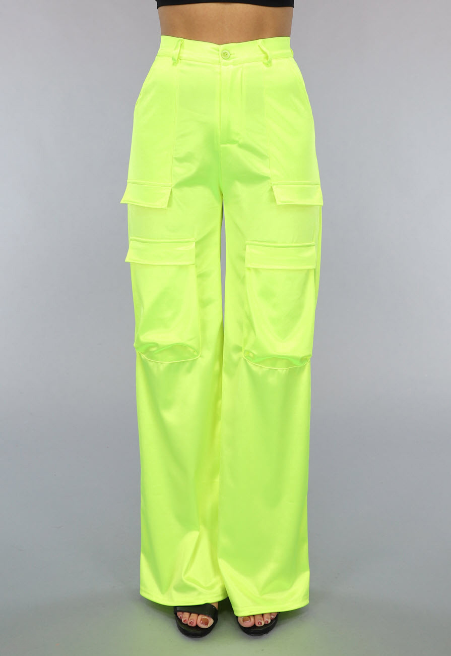 Neon Gele Cargo in Satijnen Stof - Uwantisell.nl