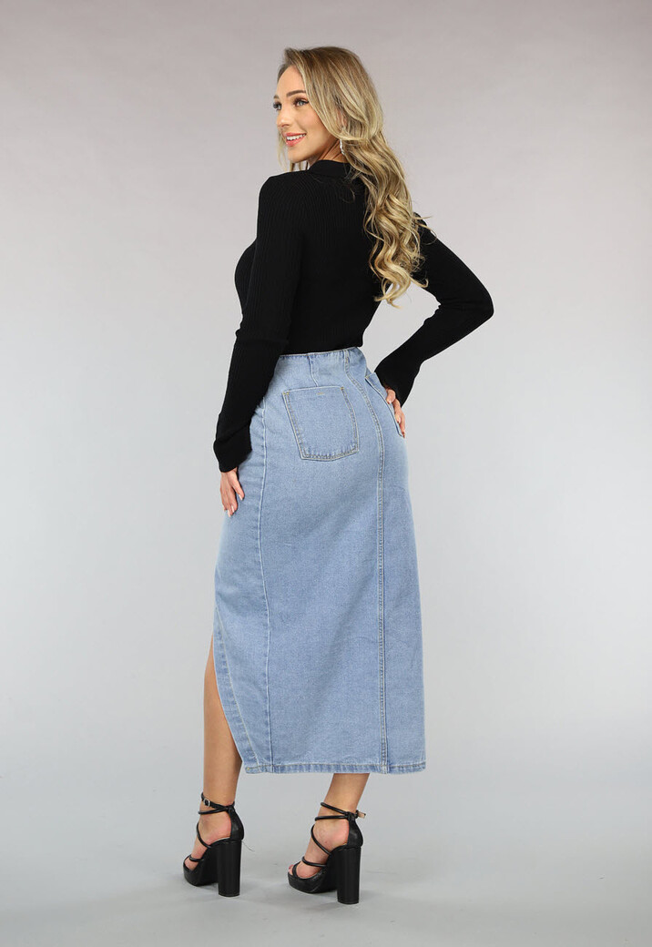 Lange Denim Rok met Split - Uwantisell.nl