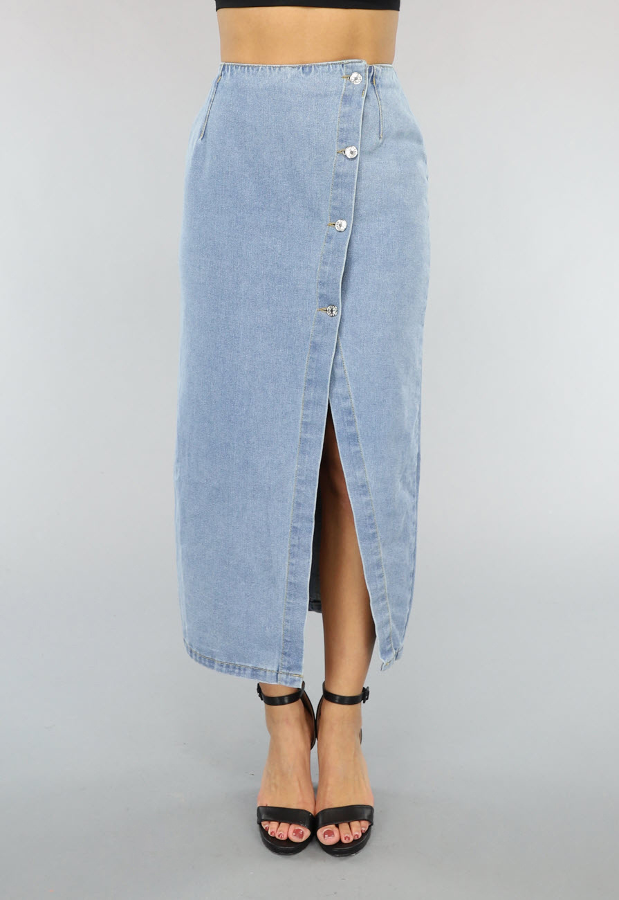 Lange Denim Rok met Split - Uwantisell.nl