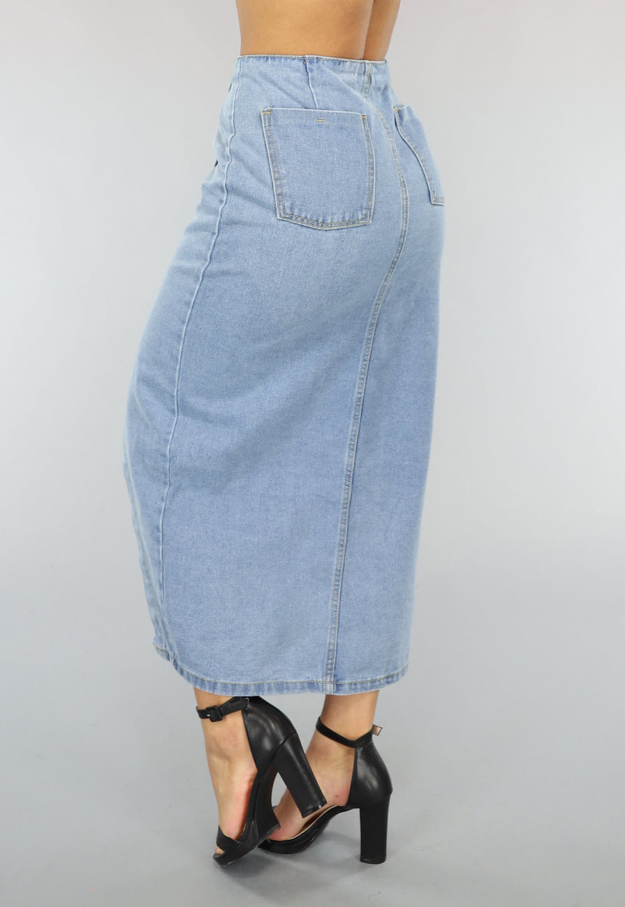 Lange Denim Rok met Split - Uwantisell.nl