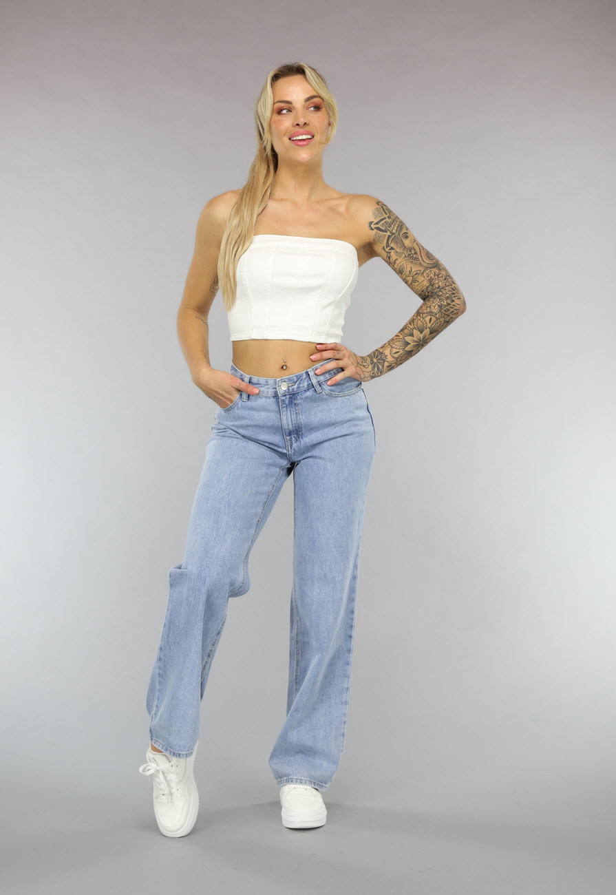 Witte Strapless Denim Crop Top - Uwantisell.nl