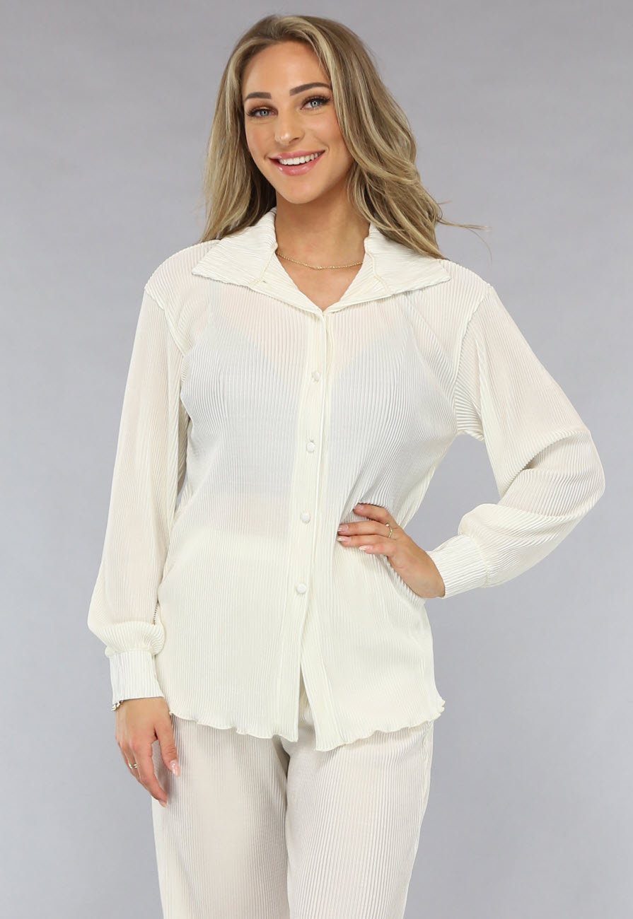 Witte Glanzende Matching Set van Plissé Stof - Uwantisell.nl