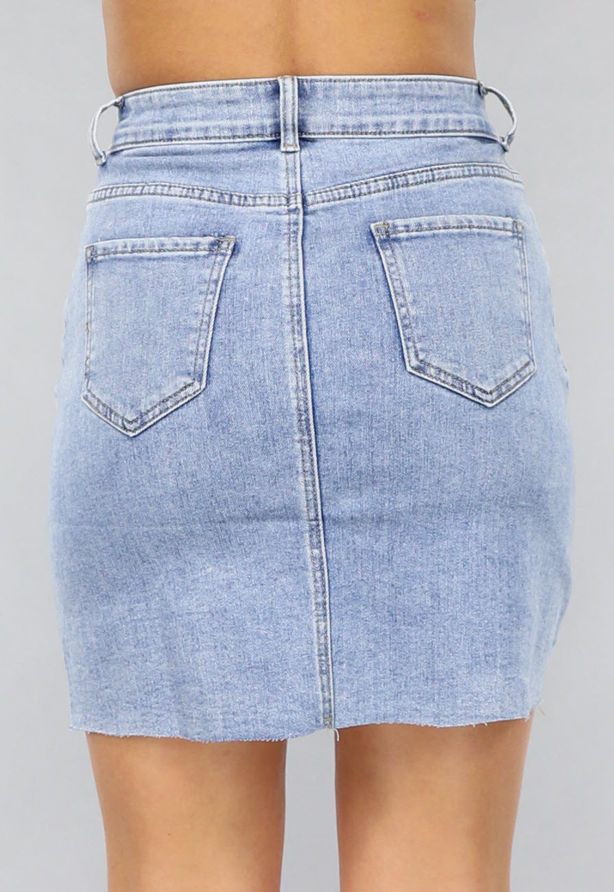 Blauwe Korte Ripped Jeans Rok met Stretch - Uwantisell.nl