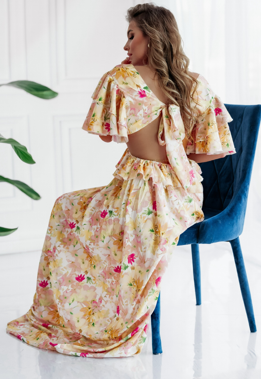 Lange Print Zomerjurk met Gestrikte Rug - Uwantisell.nl