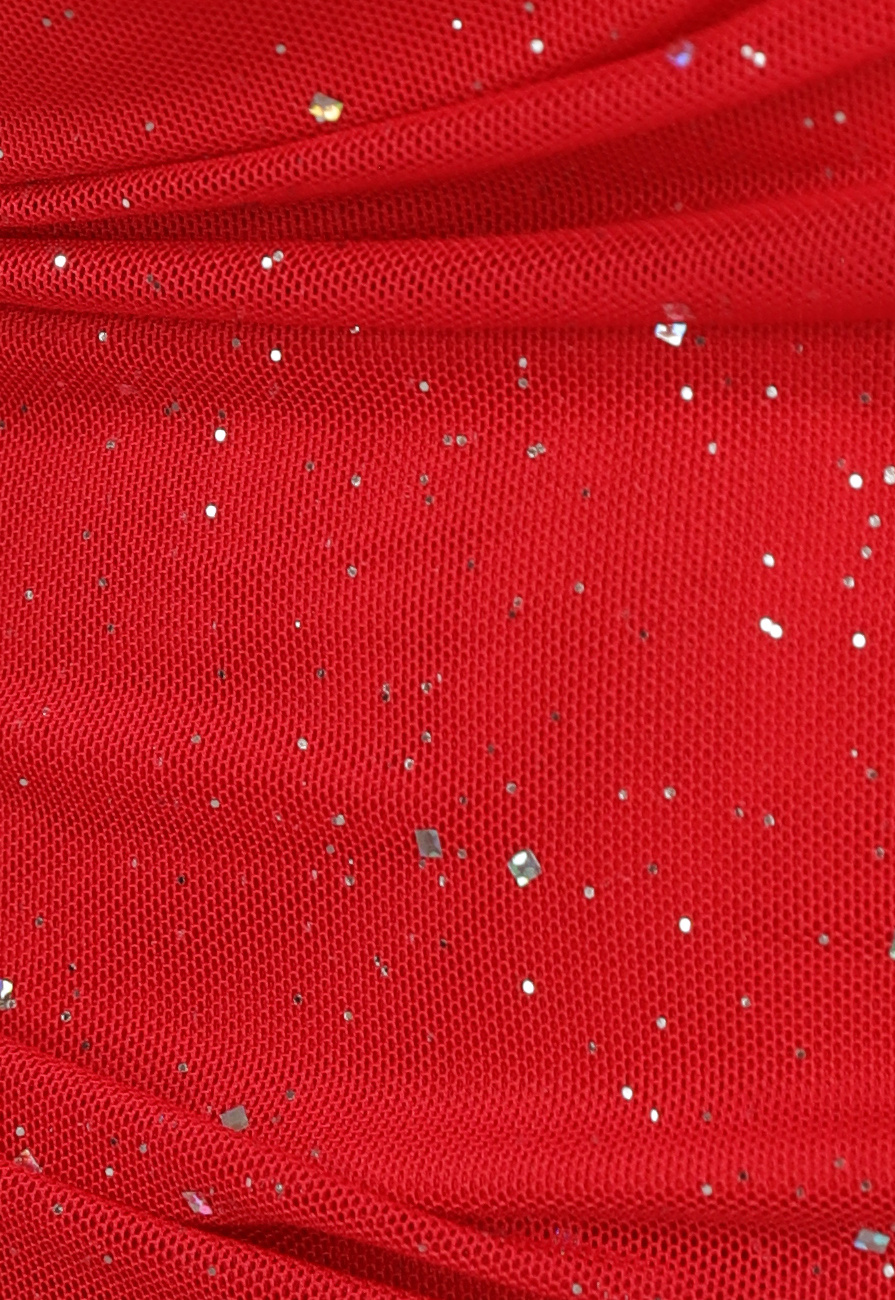 Mesh Glitter Jurk in Rood met Pofmouwen - Uwantisell.nl