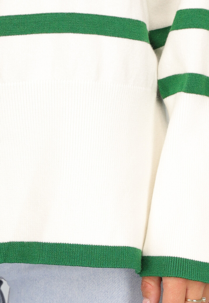 Witte Turtleneck met Groene Strepen - Uwantisell.nl