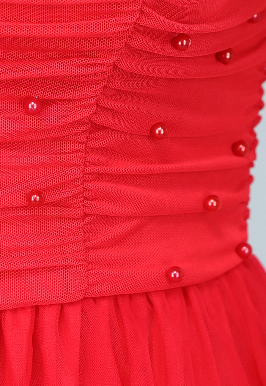 Korte Rode Tule Jurk met Parels - Uwantisell.nl
