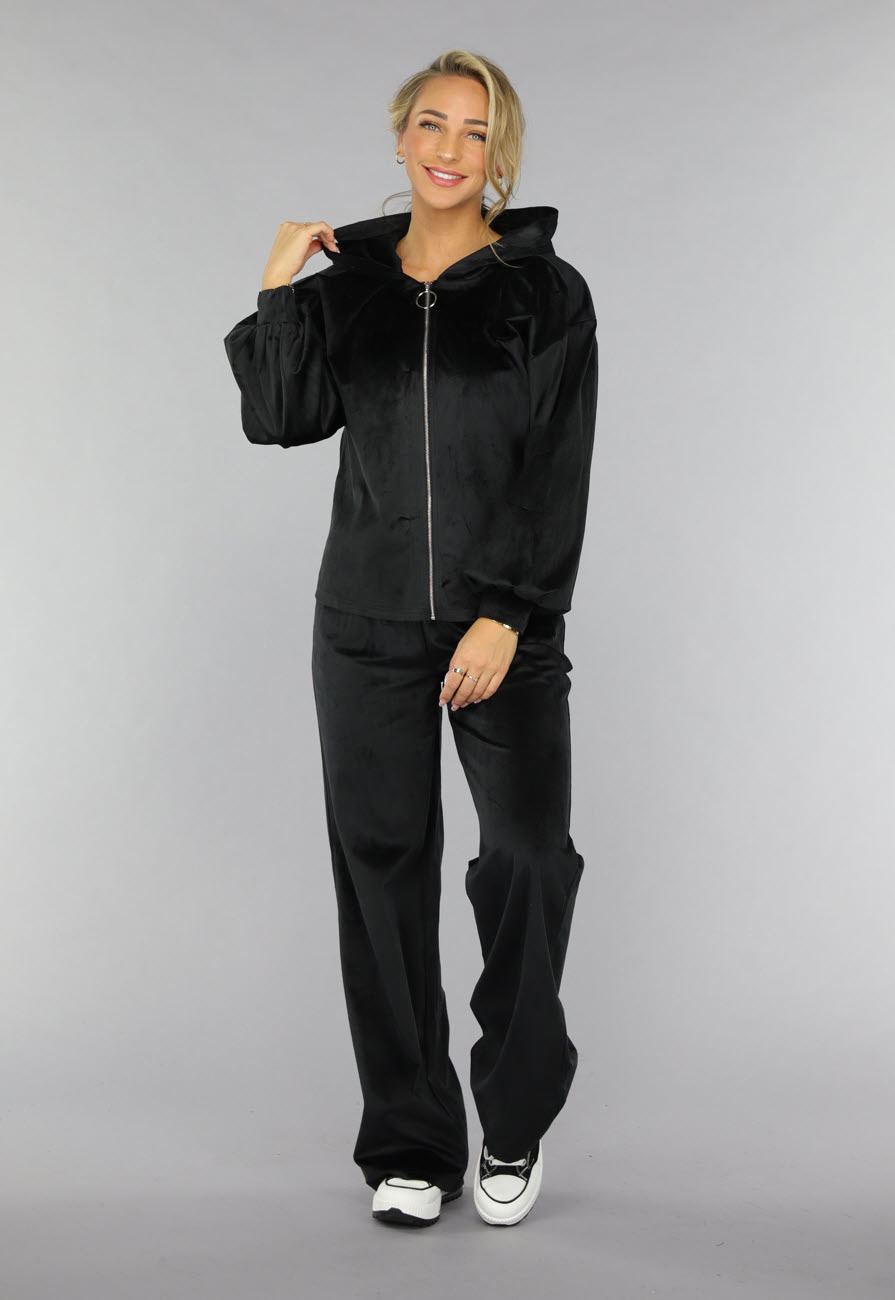 Zwart Velours Wide Leg Huispak - Uwantisell.nl