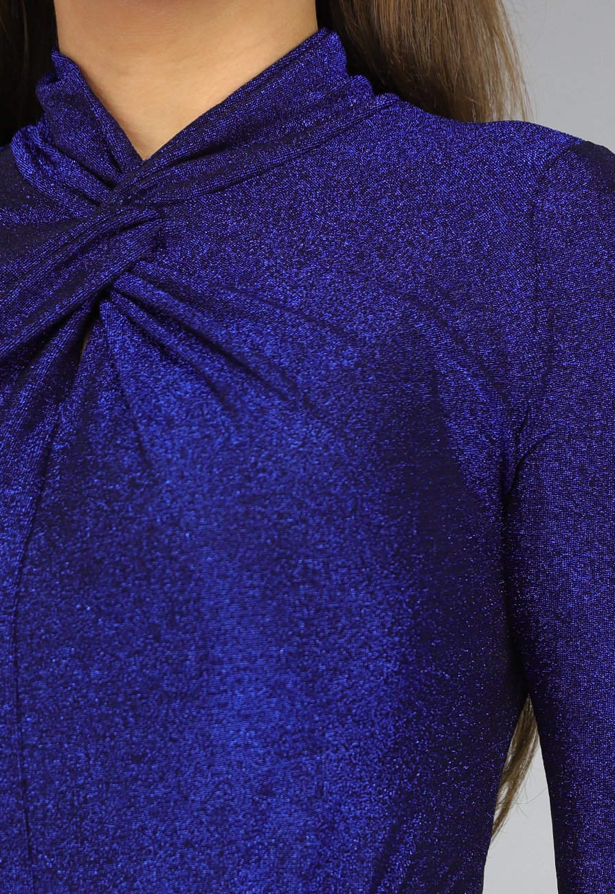 Blauwe Glitter Bodysuit met Twist Detail - Uwantisell.nl