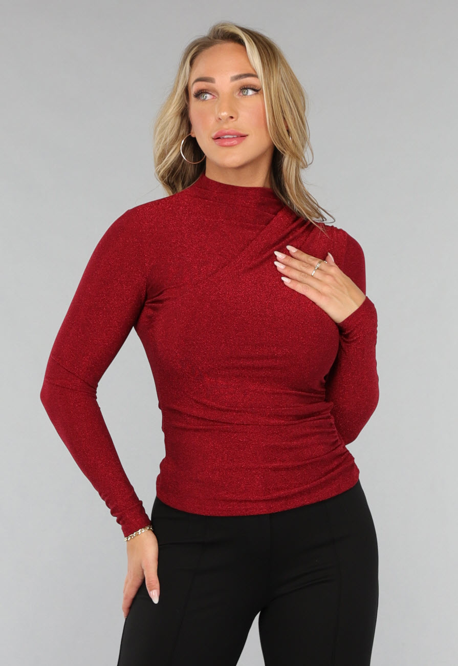 Rode Schitterende Geplooide Top - Uwantisell.nl