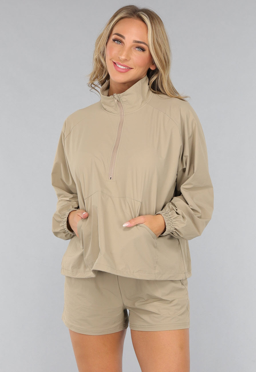 Khaki Windbreaker Short Set - Uwantisell.nl