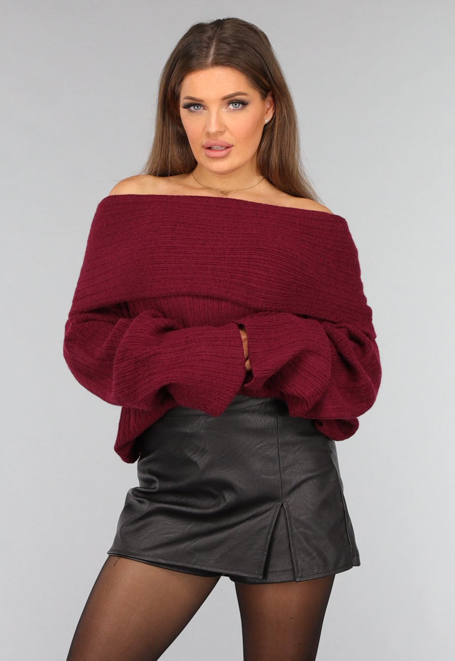 Burgundy Off Shoulder Trui - Uwantisell.nl