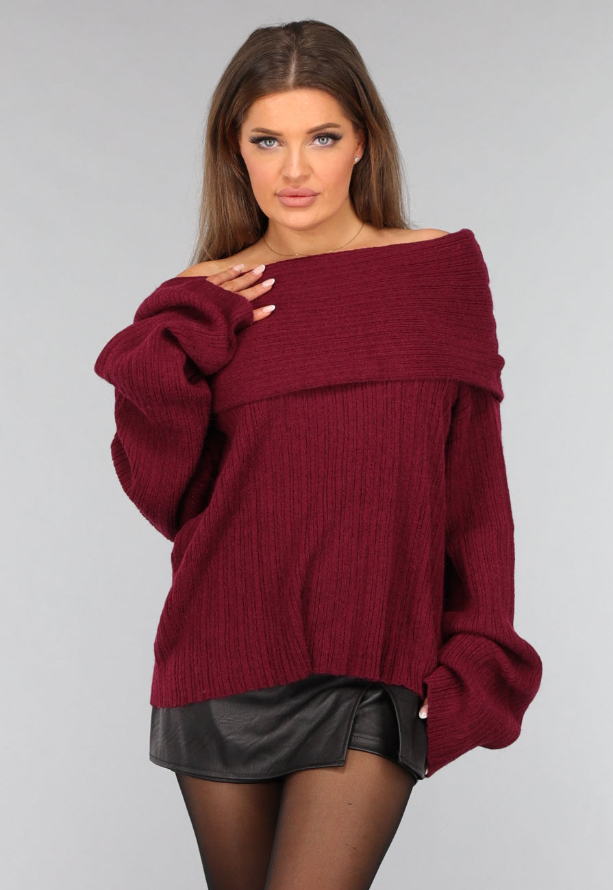Burgundy Off Shoulder Trui - Uwantisell.nl