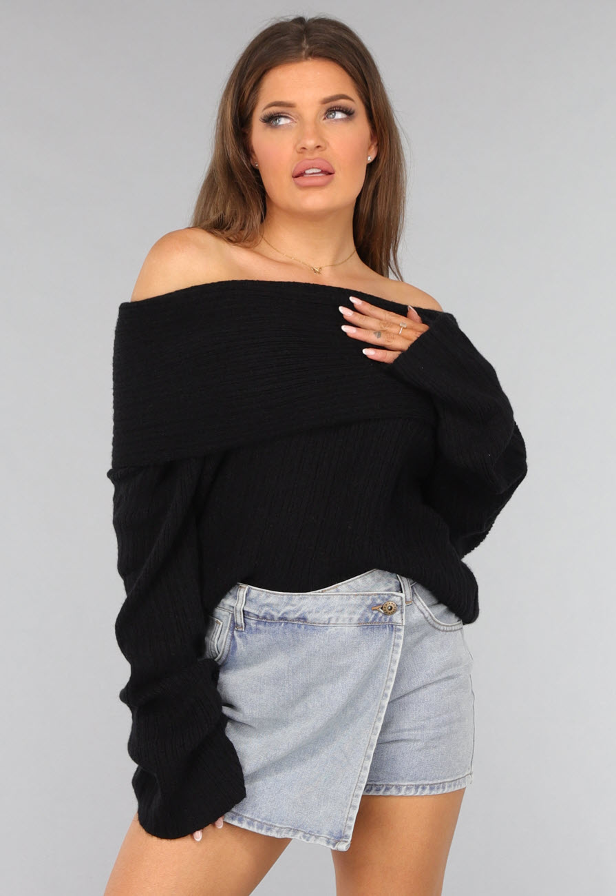 Zwarte Zachte Off Shoulder Trui - Uwantisell.nl