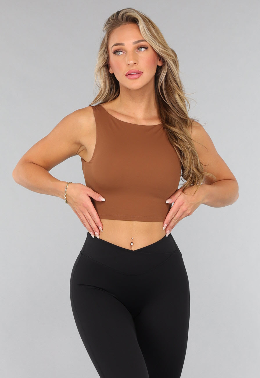 Camel Padded Sporttop met Open Rug - Uwantisell.nl